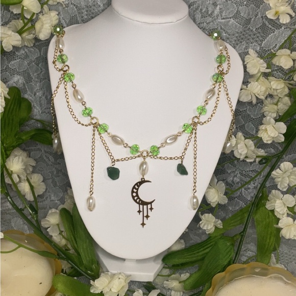 Handmade | Jewelry | Handmade Green Glass Crescent Moon Necklace ...